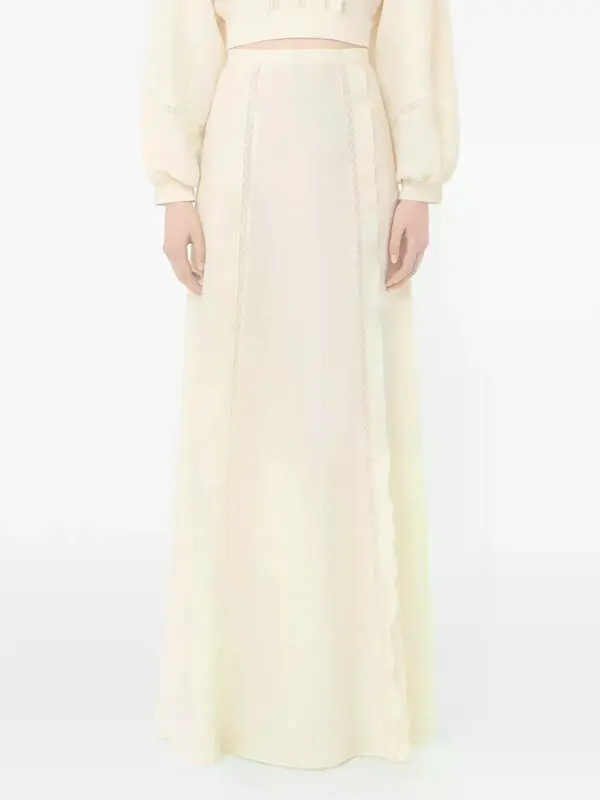 Valentino Garavani Couture Linen Skirt With Lace And Ruffle Details - Neutrals