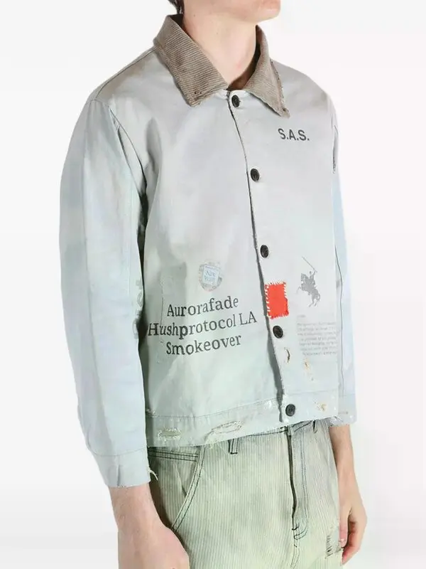 SAITOS Graphic Print Distressed Cotton Jacket