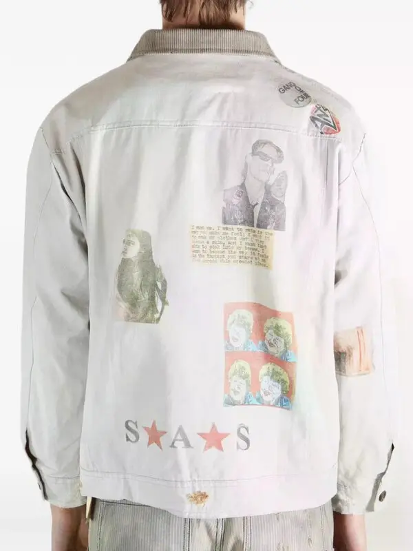 SAITOS Graphic-print Patch-detail Cotton Jacket