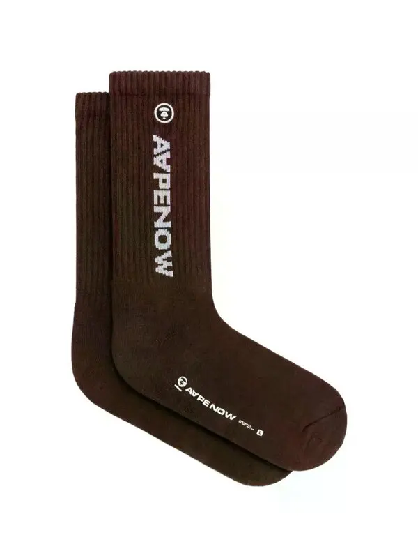 AAPE BY *A BATHING APE Ribbed Logo Socks - Brown