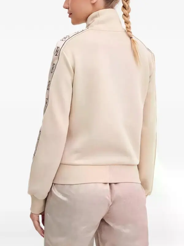 Guess Zip-up High Neck Sweatshirt With Ribbed Accents - Neutrals