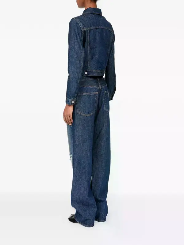 MAISON MARGIELA Cropped Denim Jacket With Distressed Details - Blue