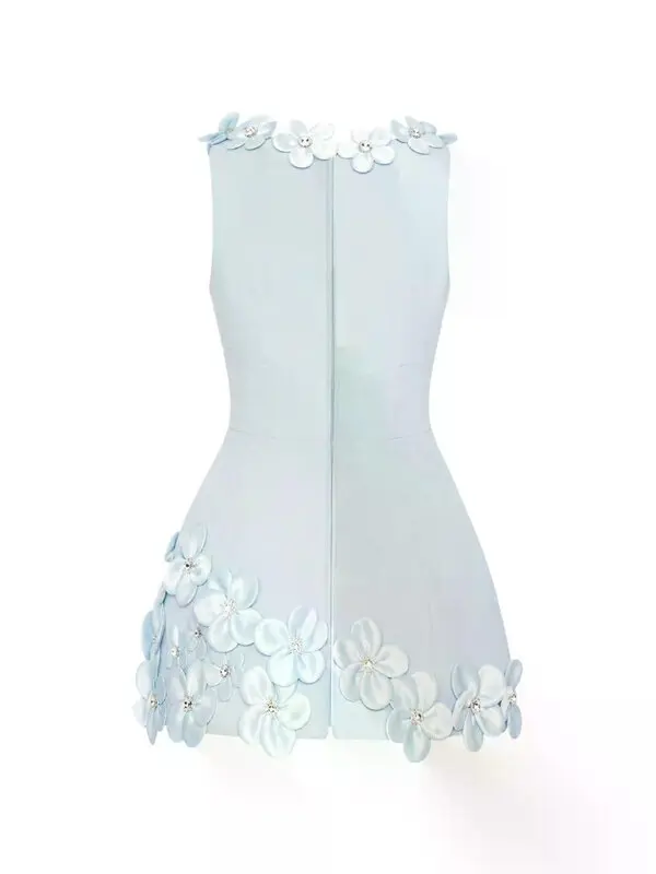BRONX AND BRONCO Estelle Floral-appliqué V-neck Mini Dress - Blue
