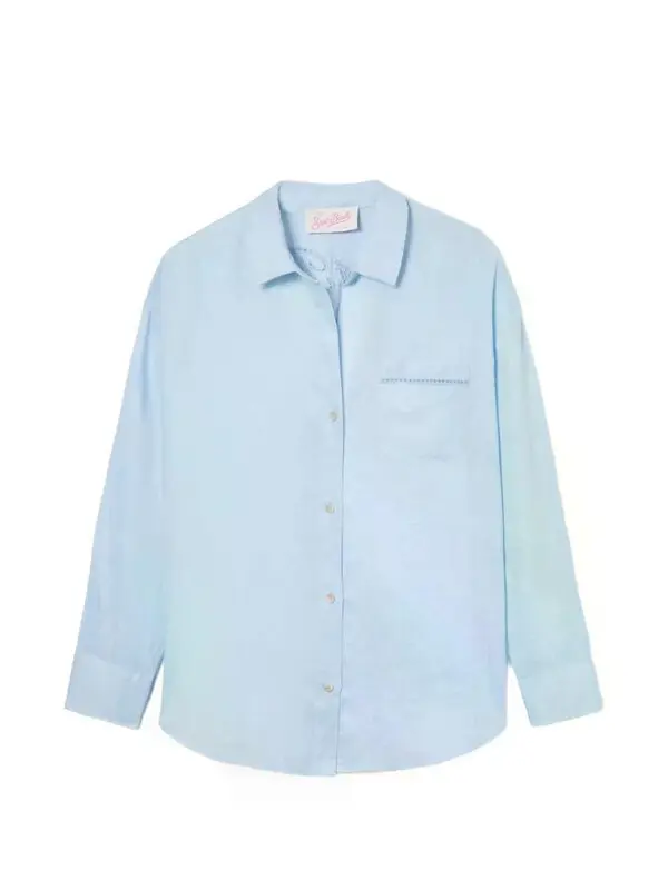 MC2 SAINT BARTH Striped Floral-print Cotton Shirt - Blue