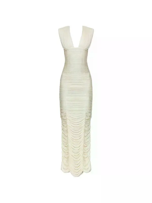 Versace Ruched V-neck Sleeveless Maxi Dress