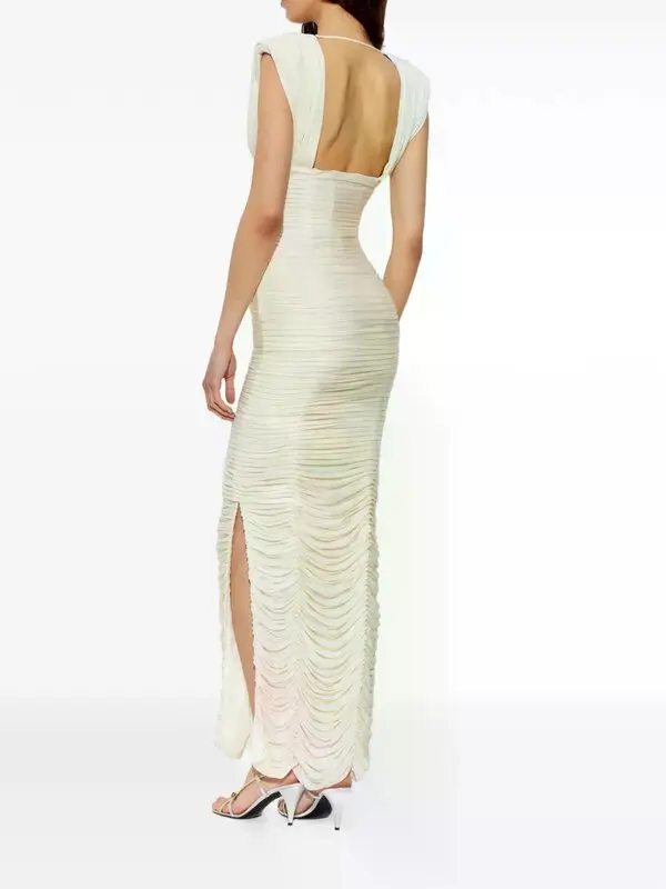 Versace Ruched V-neck Sleeveless Maxi Dress