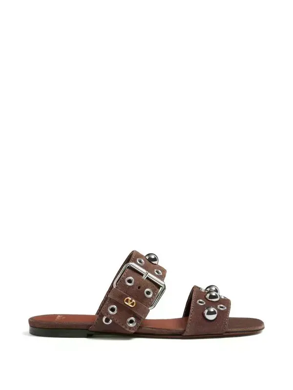 Valentino Garavani Nellecôte Crust Leather Slide Sandals