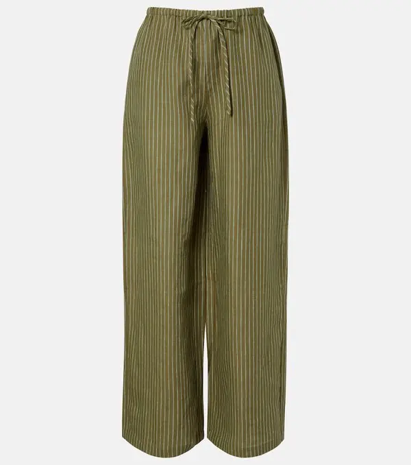 Staud Mateo Pinstripe Linen Wide-leg Pants