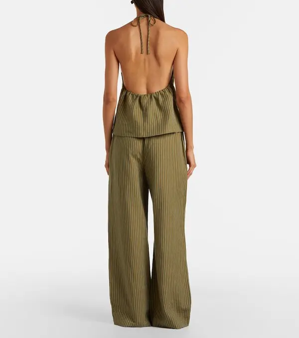 Staud Mateo Pinstripe Linen Wide-leg Pants