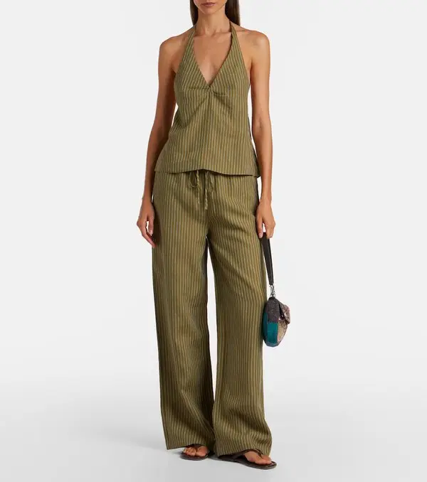 Staud Mateo Pinstripe Linen Wide-leg Pants