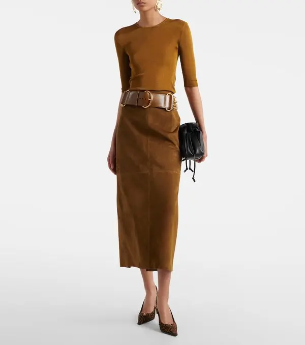 Nour Hammour Suede Midi Skirt - Brown