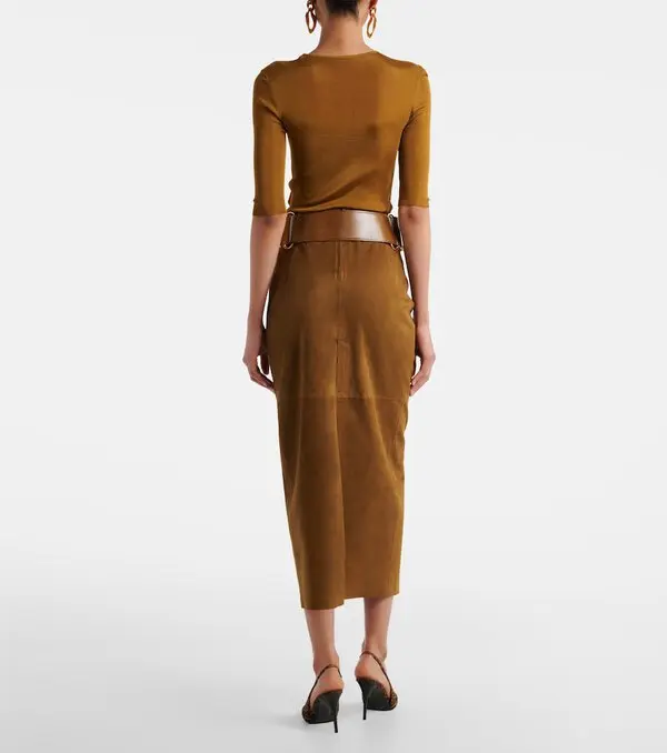 Nour Hammour Suede Midi Skirt - Brown
