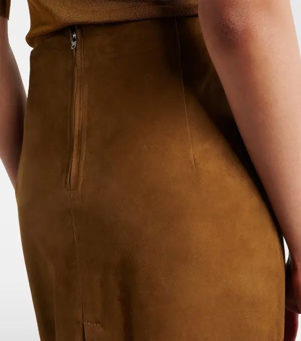 Nour Hammour Suede Midi Skirt - Brown