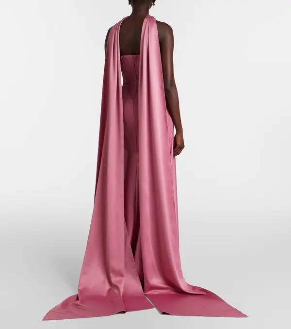 Solace London Mae Satin-paneled Bustier Gown In Dark Rose