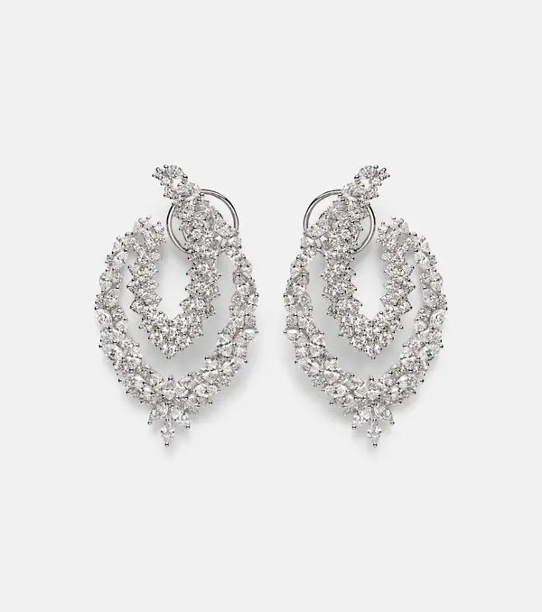 Yeprem 18kt White Gold Diamond Drop Earrings - Silver