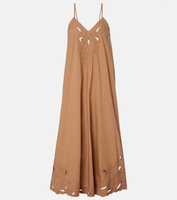 JULIET DUNN Broderie Anglaise Cotton Slip Dress - Brown