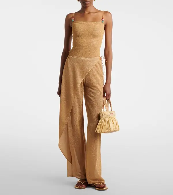 Oseree Lumiere Beaded Wide-leg Pants