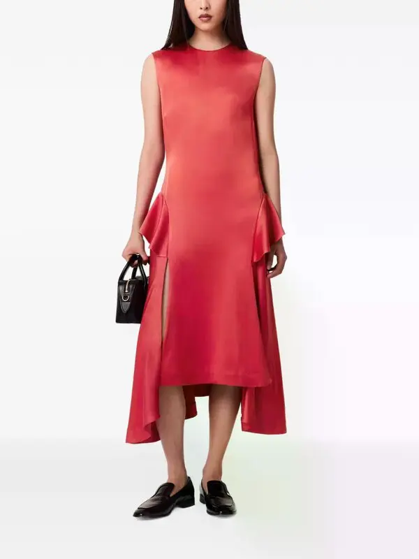 Stella McCartney Satin Ruffled Asymmetric Midi Dress - Red