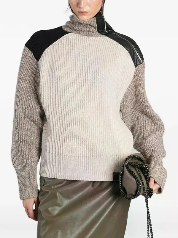 Stella McCartney Zip-panel Ribbed-knit Sweater - Neutrals