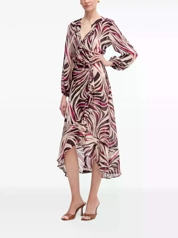 TWINSET Ruffled Abstract Print Wrap Dress - Neutrals