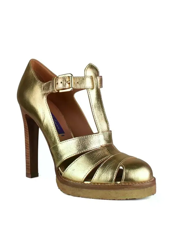 Ralph Lauren Kayda Metallic T-strap Heeled Sandals - Gold