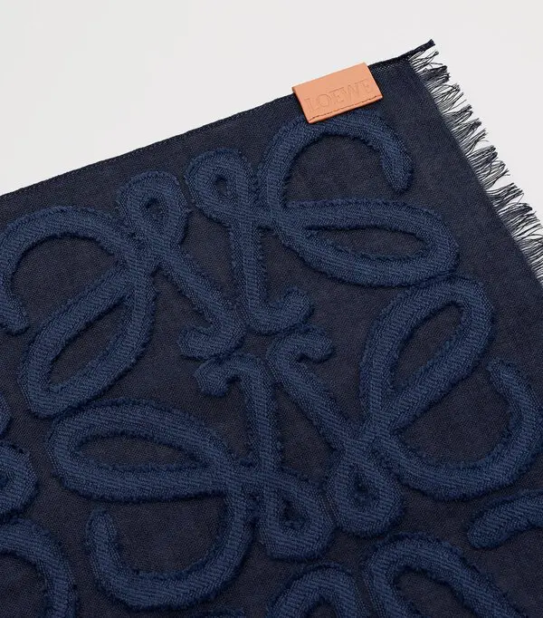 Loewe Cotton-wool-silk Anagram Appliqué Scarf - Blue