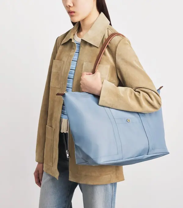 Harrods Medium Nylon Tote Bag With Leather Trim