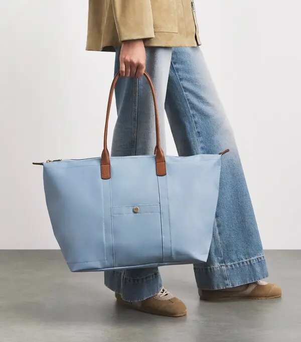 Harrods Medium Nylon Tote Bag With Leather Trim