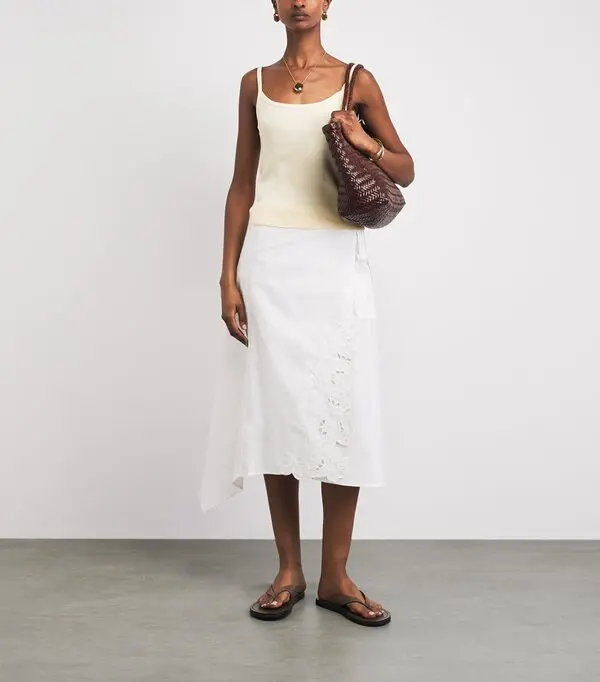 SIR. Klara Embroidered Cotton Midi Wrap Skirt - Ivory