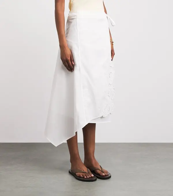 SIR. Klara Embroidered Cotton Midi Wrap Skirt - Ivory