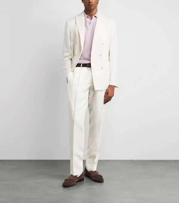 Canali Linen-silk Straight Fit Suit Trousers - Beige