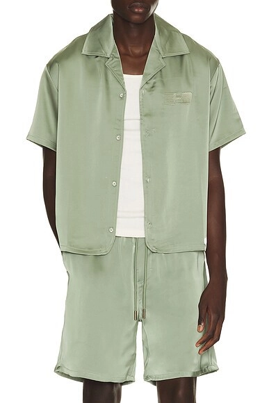 HONOR THE GIFT Satin Chest Logo Camp Collar Shirt - Sage