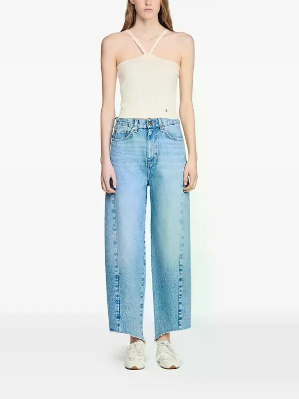 Sandro Ribbed-knit Cropped Halter Neck Top