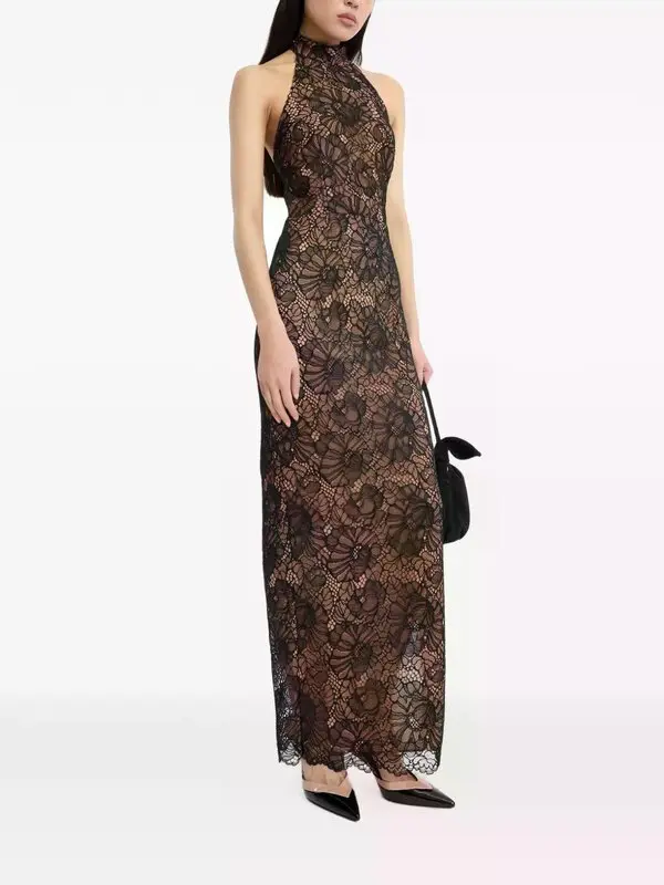 ROTATE BY BIRGER CHRISTENSEN Lace Halterneck Maxi Dress - Black