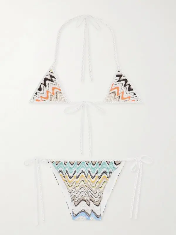 Missoni Mare Striped Crochet-knit Triangle Bikini - Blue