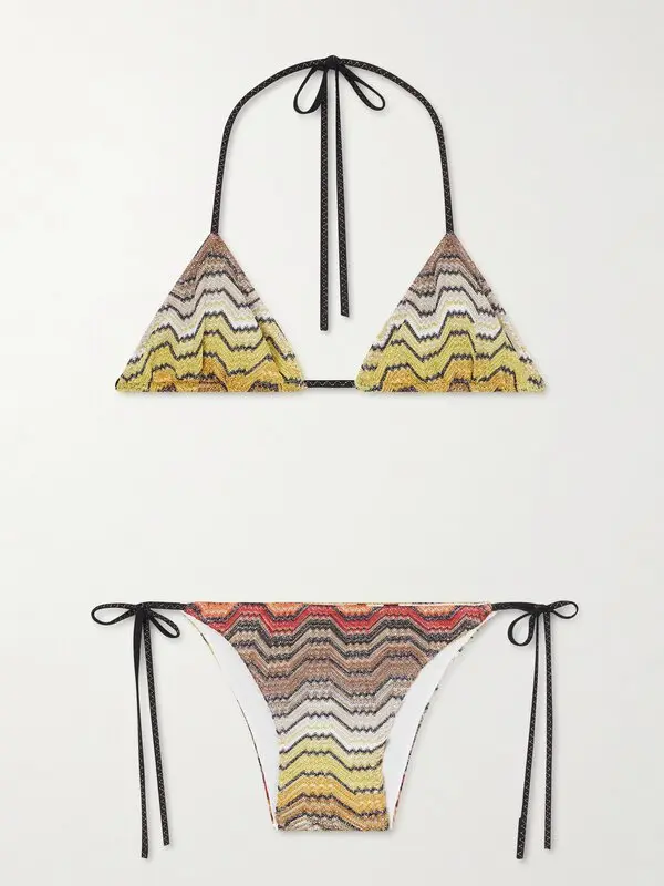 Missoni Striped Metallic Crochet-knit Triangle Bikini - Gold