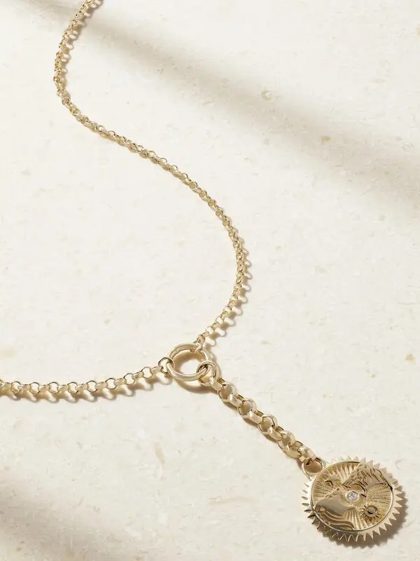 FOUNDRAE Solar & Lunar + Small Mixed Belcher 18-karat Diamond Necklace - Gold