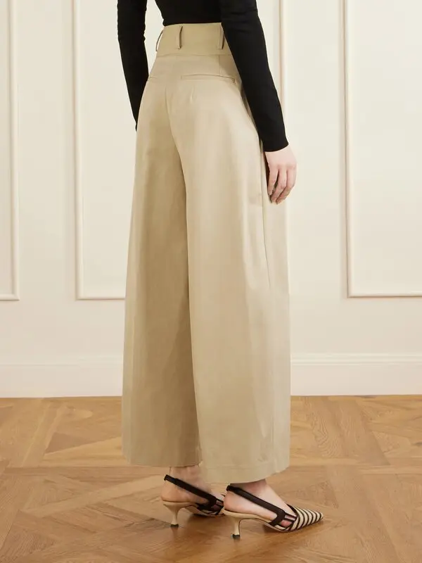 Altuzarra Pleated Wide-leg Cotton Trousers - Neutrals