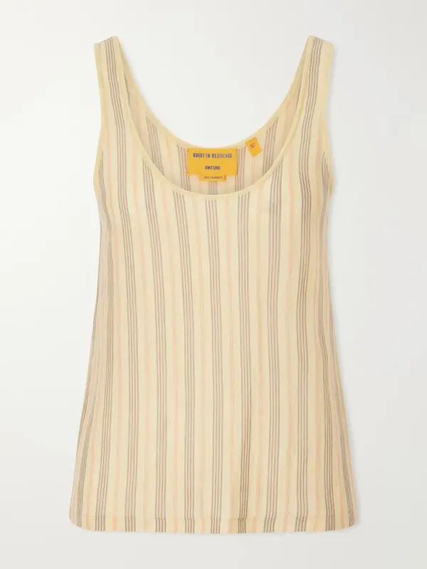 Guest In Residence Striped Cashmere Tank - Yellow