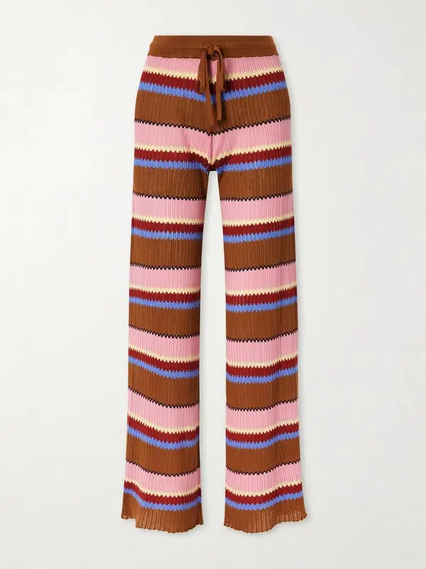 Guest In Residence Palazzo Striped Ribbed Silk And Linen-blend Wide-leg Pants - Pink
