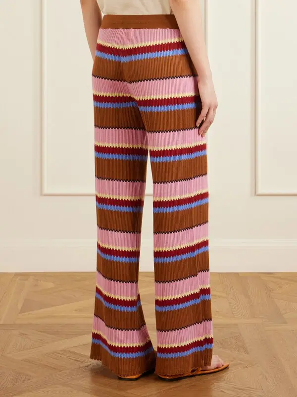 Guest In Residence Palazzo Striped Ribbed Silk And Linen-blend Wide-leg Pants - Pink