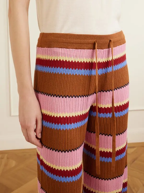 Guest In Residence Palazzo Striped Ribbed Silk And Linen-blend Wide-leg Pants - Pink
