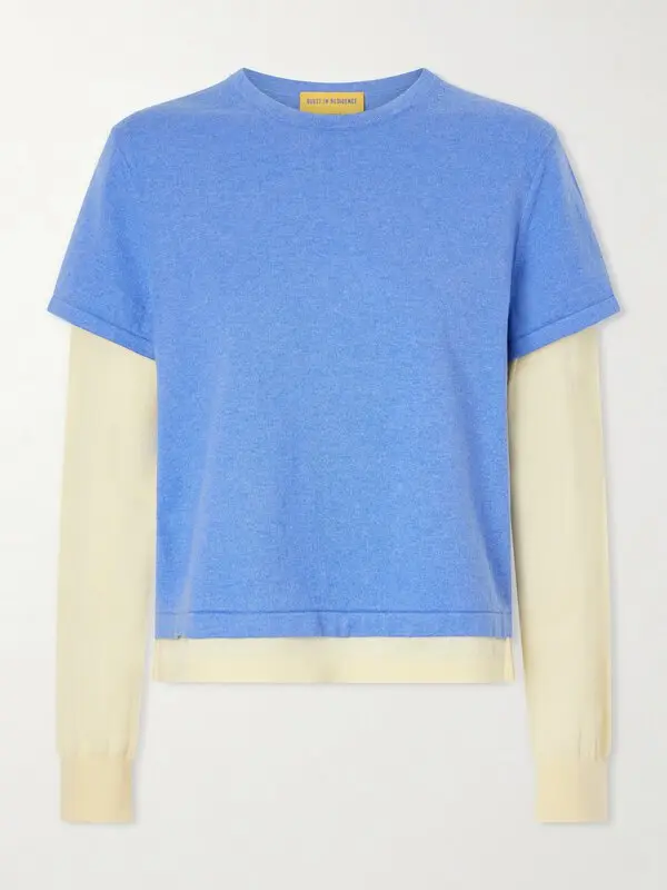 Guest In Residence Layered Cotton, Cashmere And Silk Blend T-shirt - Blue