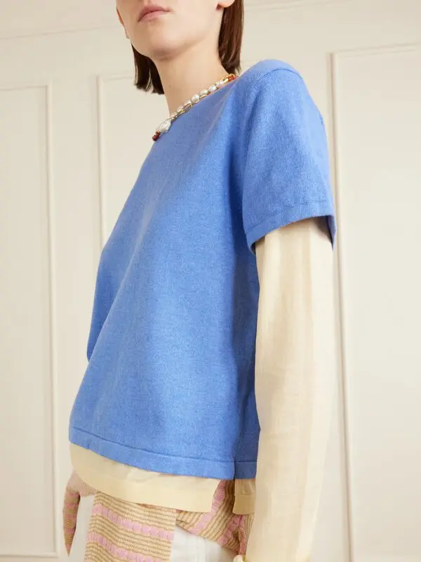 Guest In Residence Layered Cotton, Cashmere And Silk Blend T-shirt - Blue
