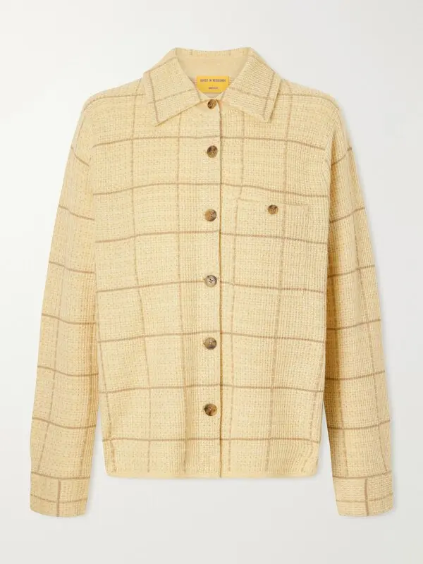 Guest In Residence Dylan Checked Knitted Cashmere And Linen-blend Shirt - Yellow