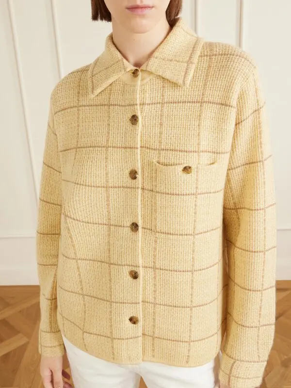 Guest In Residence Dylan Checked Knitted Cashmere And Linen-blend Shirt