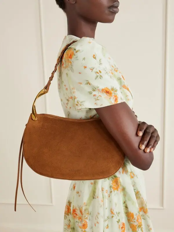 Alexander McQueen Wishbone Suede Shoulder Bag With Leather Trim - Brown