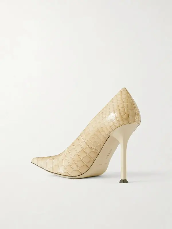 CHRISTEN Helix 95 Croc-effect Leather Stiletto Pumps - Neutrals