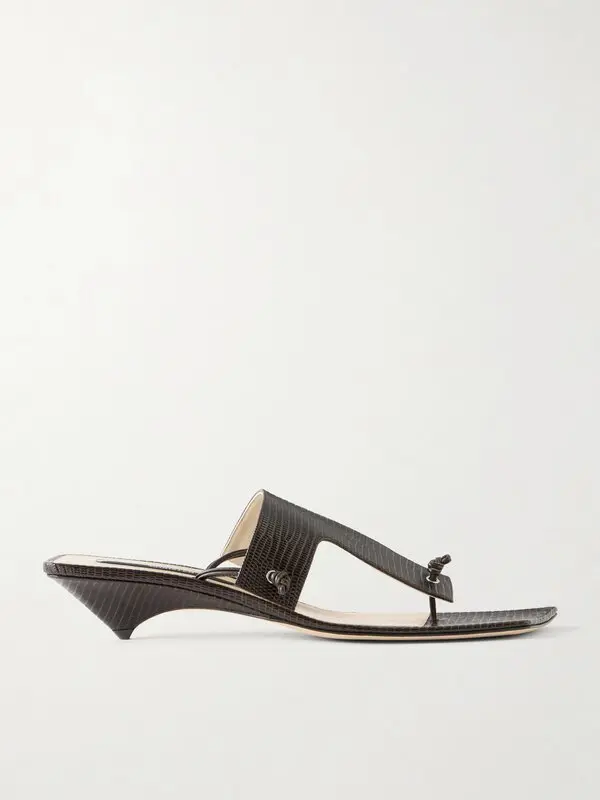 CHRISTEN Edge T-strap' Lizard-effect Leather Sandals - Black