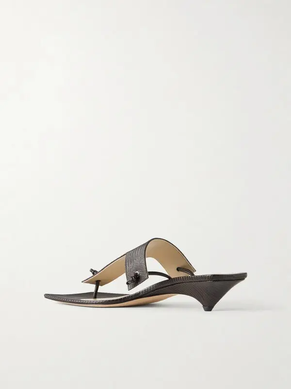 CHRISTEN Edge T-strap' Lizard-effect Leather Sandals - Black